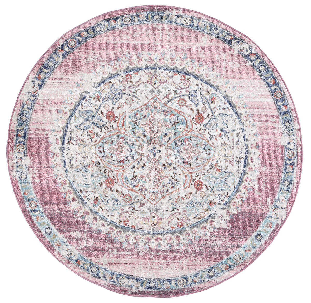 June Hollow Medalion Transitional Blush Round Rug – Wild Yarn